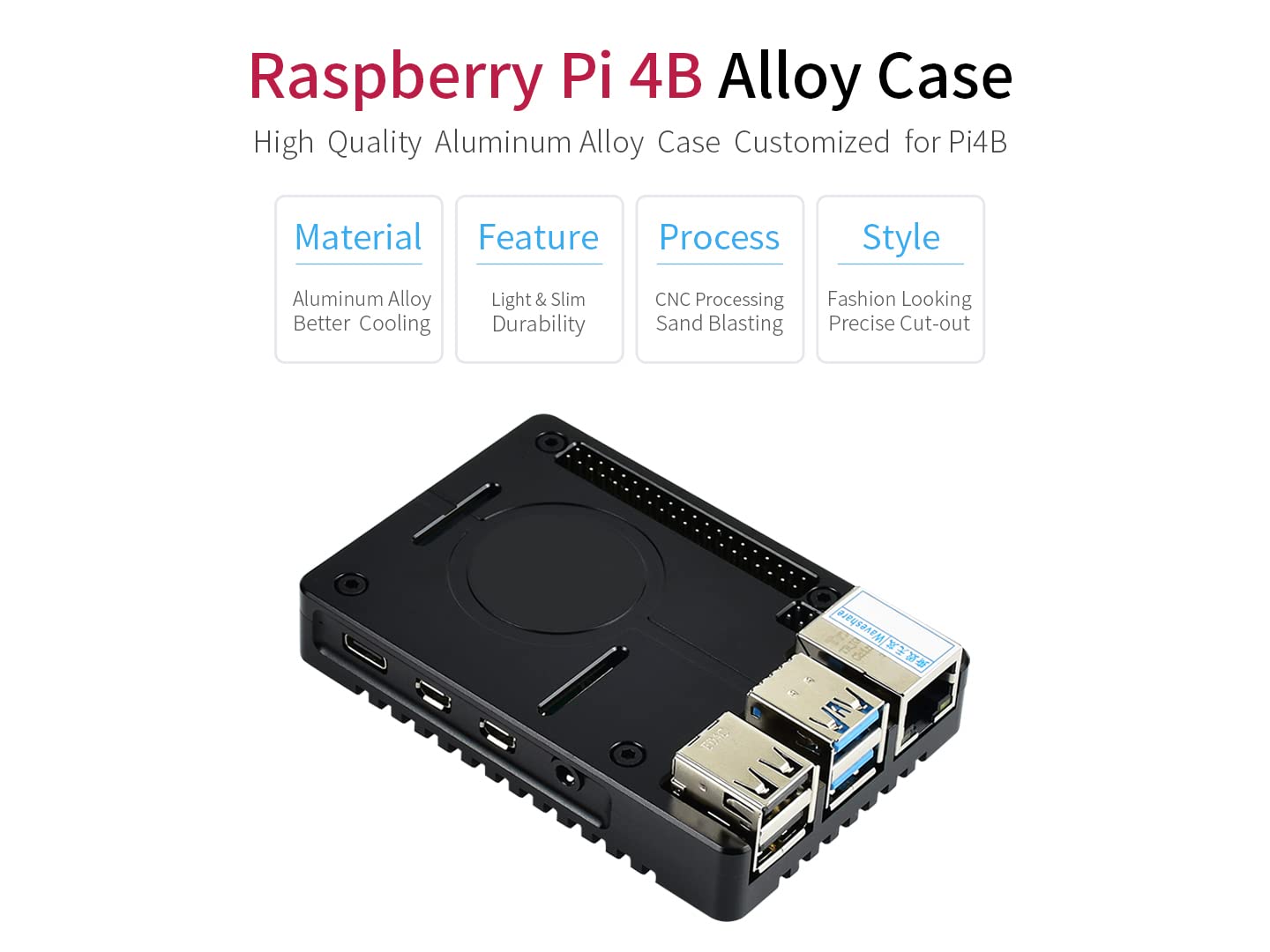 waveshare Lightweight Aluminum Alloy Case for Raspberry Pi 4 with CNC Precise Processing and Sand Blasting Finish Nice & Durable