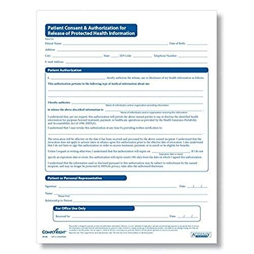 ComplyRight HIPAA Patient Consent & Authorization for Release of PHI | 8-1/2” x 11” | Medical Form | 200 Pack