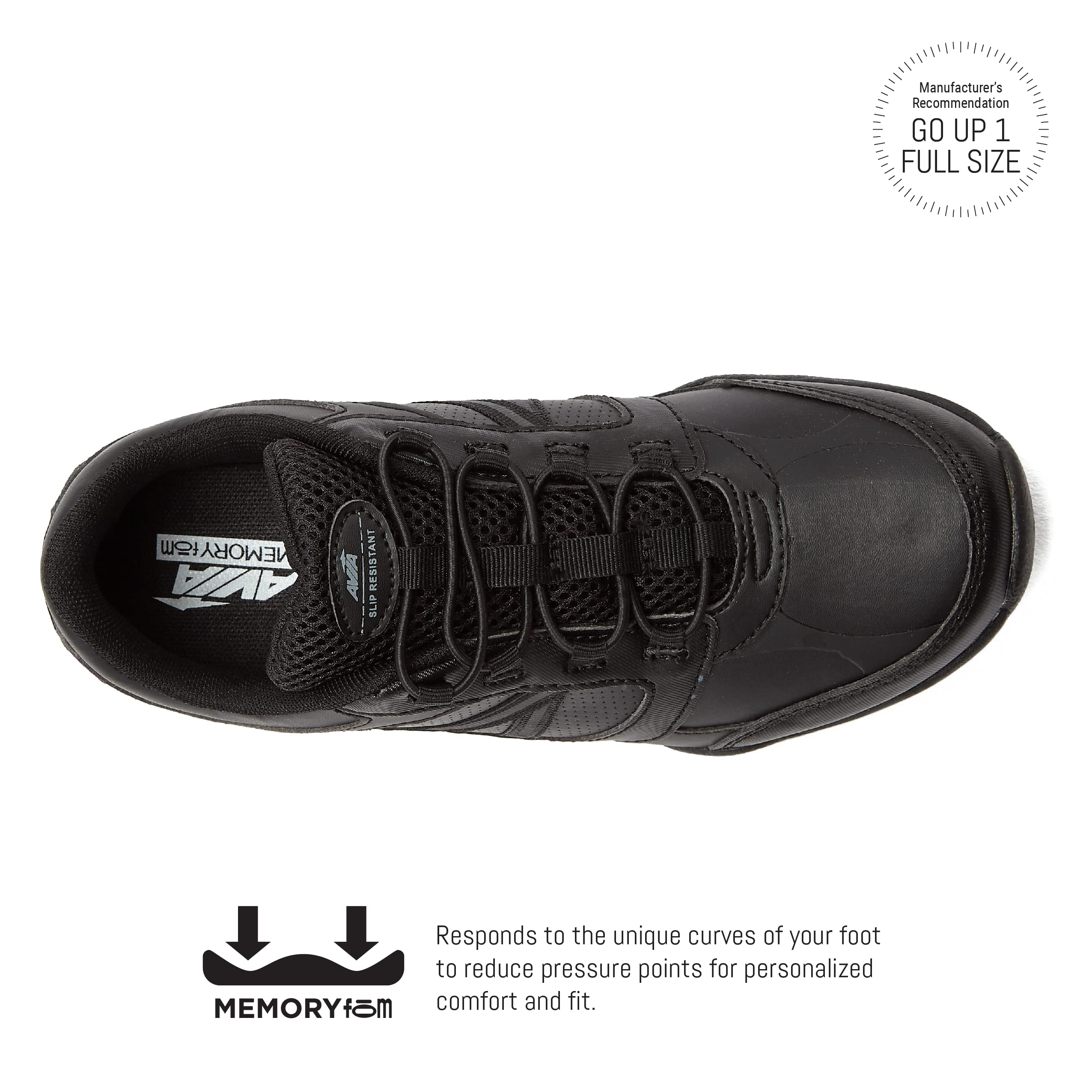 Avia Women's Avi-Focus Comfort Slip On Shoes for Work, Nursing, Restaurants, & Walking Food Service, Black/Metallic Iron Grey/Chrome Silver, 8