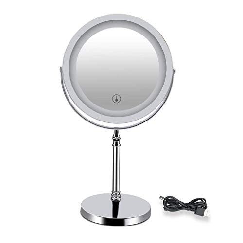 KXA Countertop Vanity Mirrors LED Lighted Makeup Vanity Mirror with A Non-Slip Pedestal 7 Inches Double-Sided 10X Magnifying Touch Screen Dimming (Color : Silver, Size : 7 inches 10X)