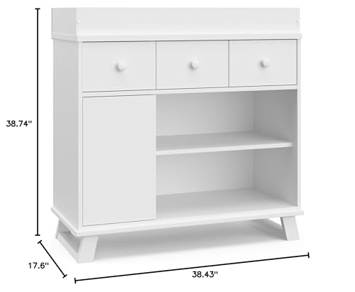 Storkcraft Modern Nursery Changing Table Dresser (White with White) – GREENGUARD Gold Certified, Baby Dresser With Changing Table Top, Dresser for Nursery, Changing Table With Drawers