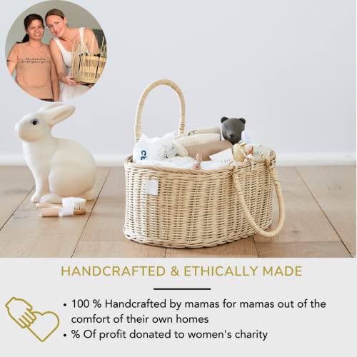 BEBE BASK Baby Diaper Caddy Organizer in Organic Rattan w Removable Divider - Luxury Wicker Diaper Caddy Basket Makes The Perfect Cute Diaper Caddy for Baby Girl & Diaper Caddy for Baby Boy