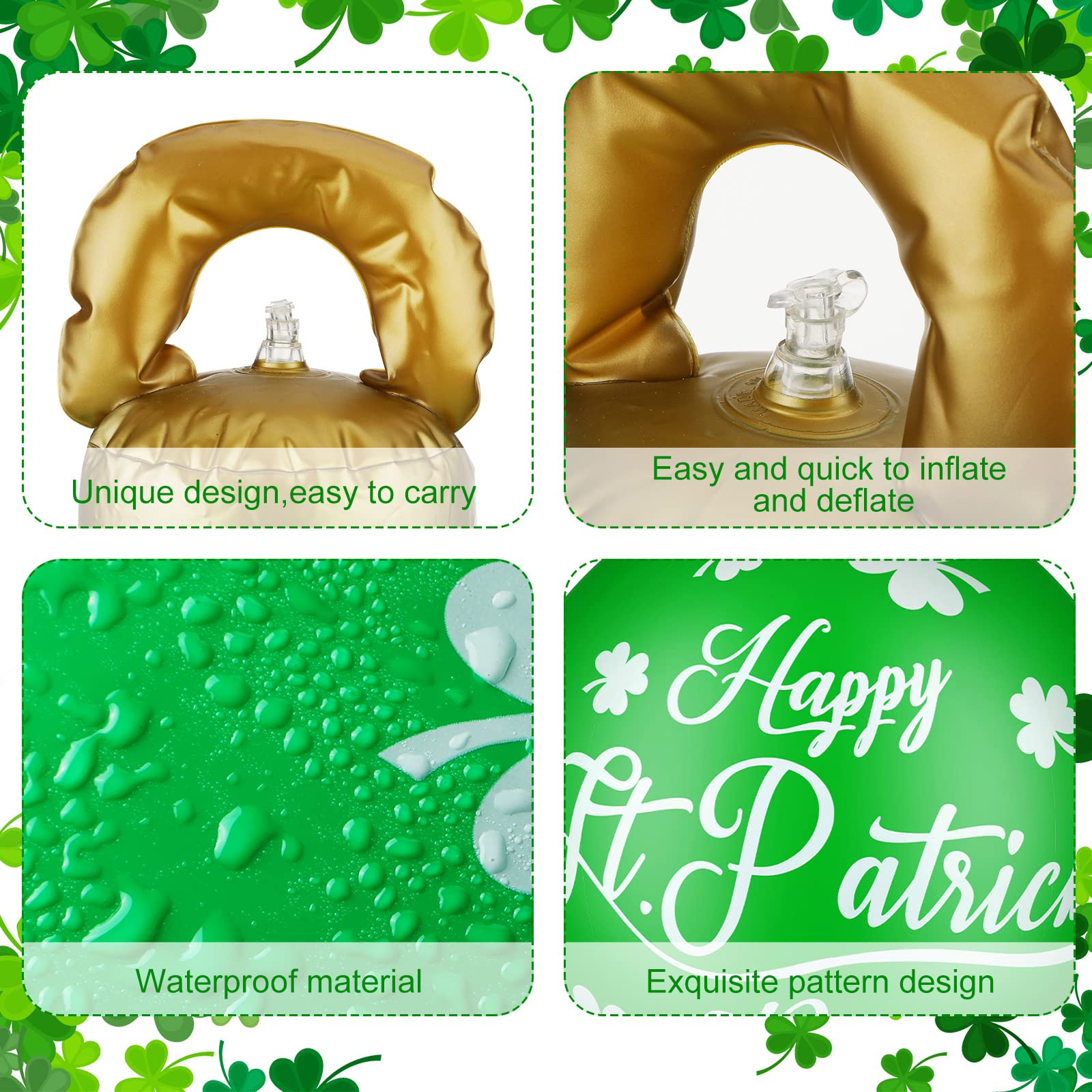2 Pcs 32 Inch Giant PVC Inflatable Balls Saint Patrick's Day Decorated Ornament Balls Inflatable Outdoor Large Saint Patrick's Day Blow up Ball Decorations for Outside Holiday Yard Lawn Tree Decor