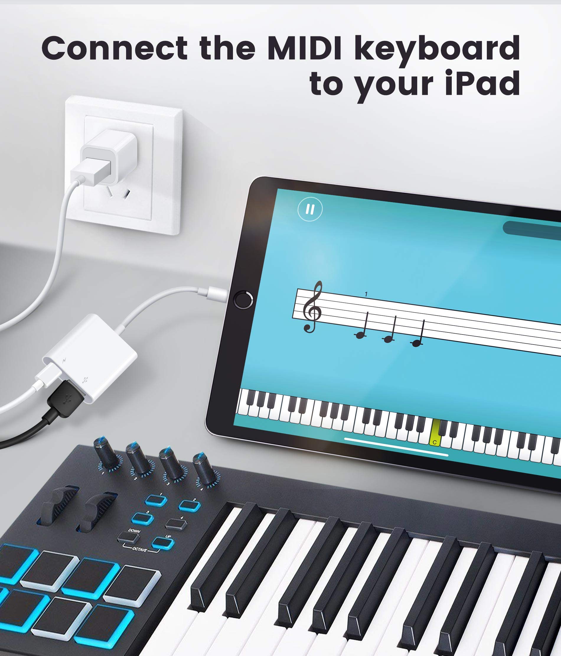 Fubiaofei USB Adapter for iPhone/iPad, LᎥghtnᎥng to USB Female OTG Adpater,USB3 to iPad Adapter with Charging Port,Supports FlashDrives,MIDI,SD Card Reader and Mouse,Plug&Play