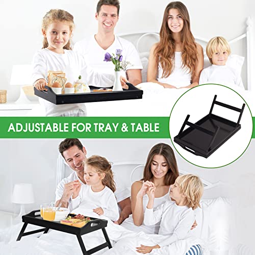 Artmeer Bed Tray Table with Foldable Legs,Bamboo Breakfast Tray with Handles Ideal for Sofa, Bed, Eating,Working,Used As Laptop Desk Snack Tray 2 Pack Black