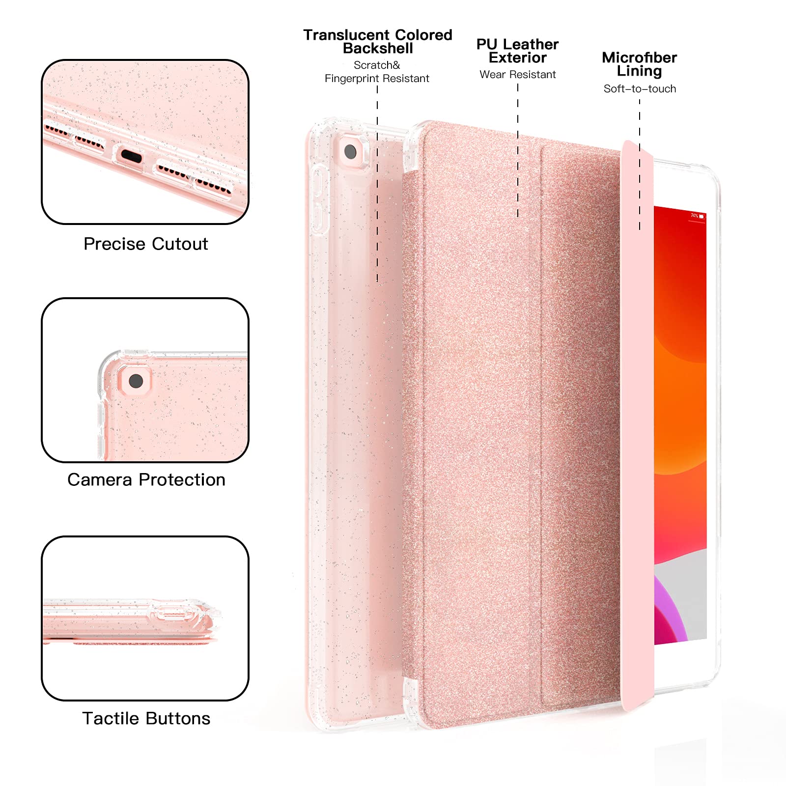 Sevrok Case for iPad 9th Generation/iPad 8th Generation/iPad 7th Generation (10.2 Inch, 2021/2020/2019 Model) - Slim Folio Smart Glitter Sparkly Shiny Clear Shockproof Protective Cover