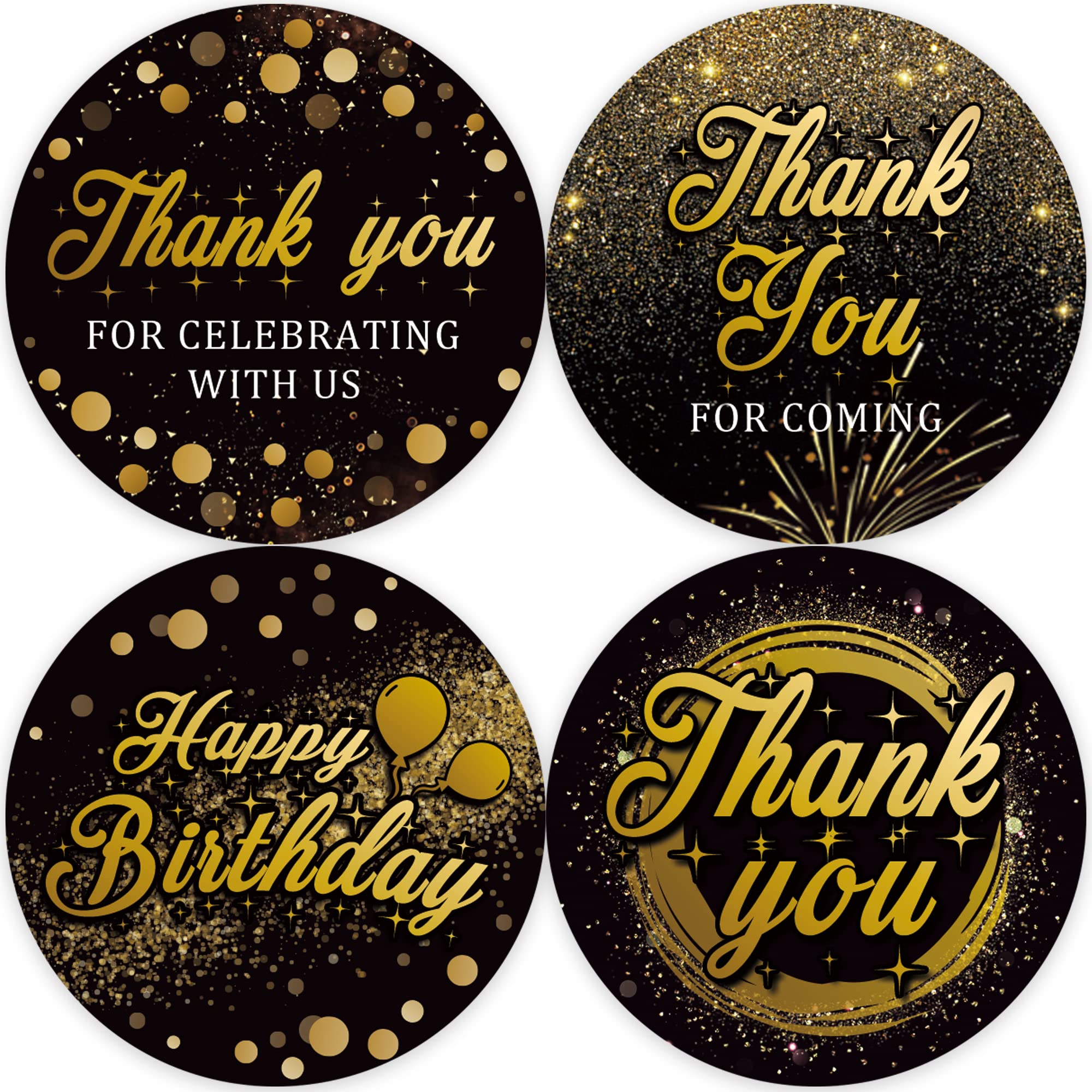 80 Black Gold Birthday Thank You Stickers, Big Milestone Bday Party Favor Labels, Birthday Stickers for All Ages