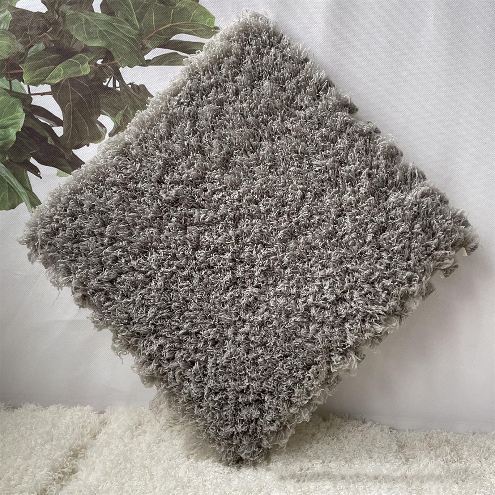20pcs 12x12in Thickened Non Slip Foam Interlocking Puzzle Carpet Tiles Square Soft Plush Floor Mat with Border,Fuzzy Split Joint Play Ground Rug for Home Decoration(Color:Grey)