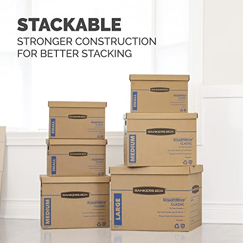Bankers Box SmoothMove Classic Moving Boxes, Tape-Free Assembly, Easy Carry Handles, Small, 15 x 12 x 10 Inches, 15 Pack (7714209)