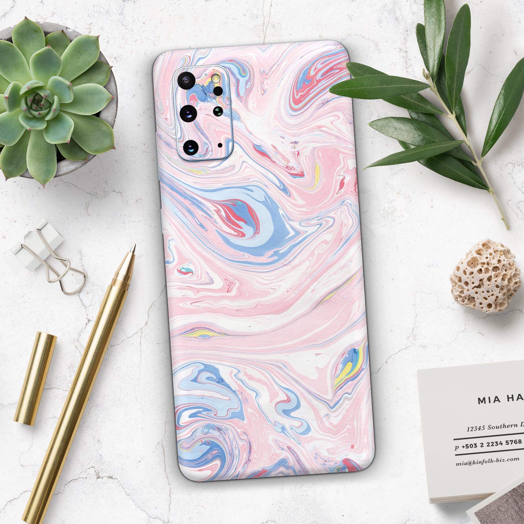 DesignSkinz Marbleized Pink and Blue Swirl V2123 Protective Vinyl Decal Wrap Skin Cover Compatible with The Samsung Galaxy S20 (Screen Trim & Back Glass Skin)