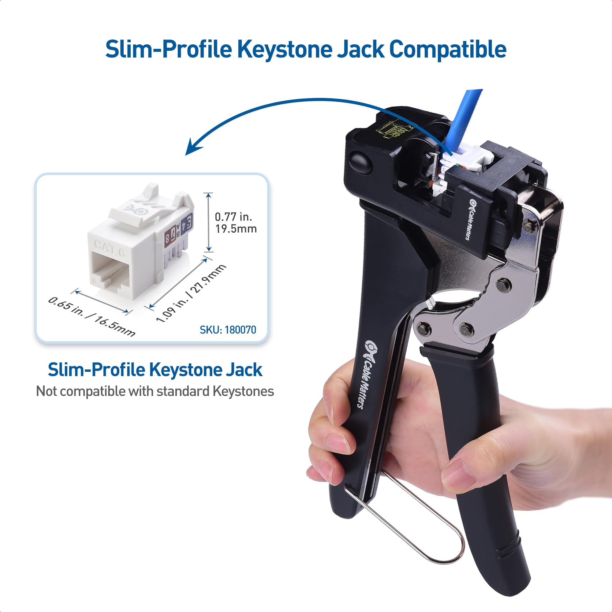 Cable Matters Crimp Tool for Cable Matters Cat 6 90-Degree RJ45 Slim-Profile Keystone Jacks with Model 180070 (Not compatible with Model 180005 Series Keystones)