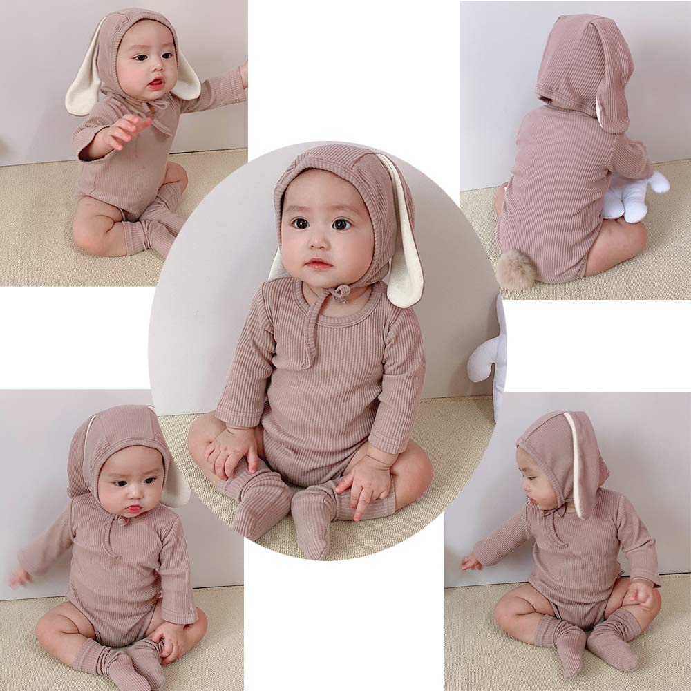 ACEHCEAR Baby Boys Girls Bunny Outfit My First Easter Outfits Baby Halloween Costume Infant Newborn Bodysuit Romper with Long Bunny Ear Hat 0-6 Months