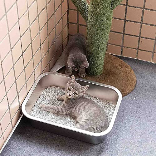 awcnilacav Stainless Steel Litter Box for Cat and Rabbit Odor Control Non Stick Smooth Easy to Clean Never Bend Rust Proof Stainless Steel Litter Box Extra Large for Cats