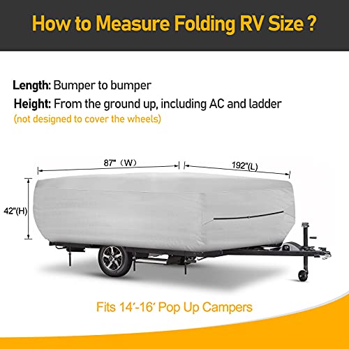 Antook 500D Pop up Camper Cover for 14 15 16ft Trailers, Waterpoof Folding RV Covers, Ripstop Pop-up Motorhome Cover
