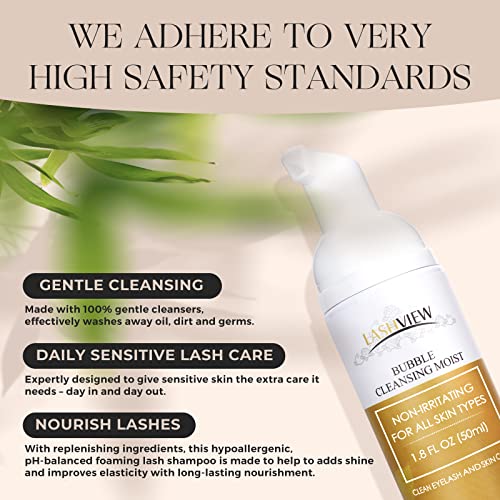 LASHVIEW Lash Shampoo,Eyelash Extensions Cleanser,50ml with Brush,Eyelid Foaming Cleanser,Gentle Formula without Irritation, Easy to Use and Rinse,For Home Use and Salon