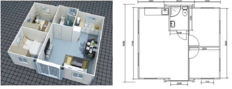 30 feet Portable prefabricated Tiny Mobile Home 30x20t, Mobile Expandable prefab House, 2 bedrooms, 1 Bathroom, Kitchen,Living Room,Office, Garage,den.