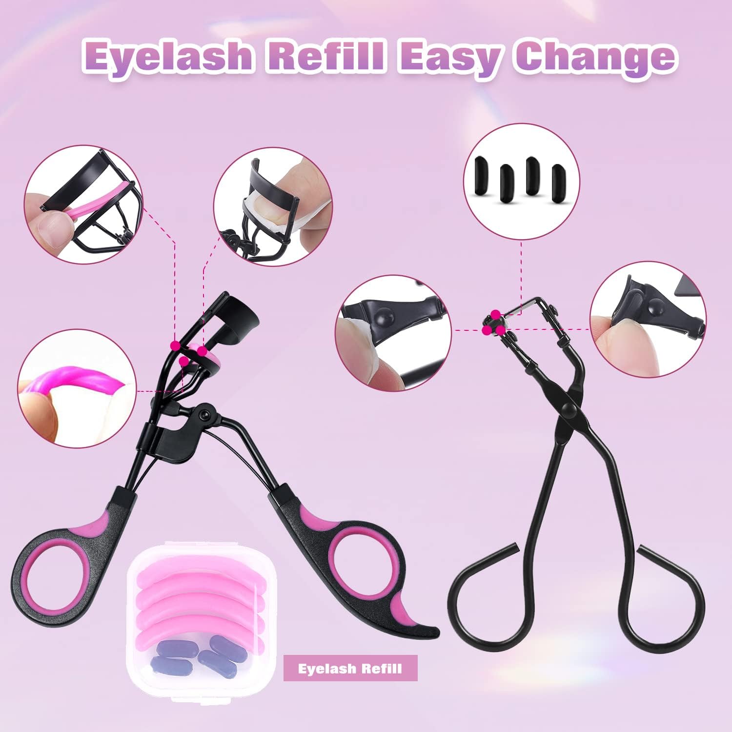 Eyelash Curler Eye Brow Kit, MODUSKYE 7 in 1 Eyelashes Curler with Replacement Refill Pads for Women, Partial Lash Curler Eyes Makeup Tools Long-Lasting Natural Lashes