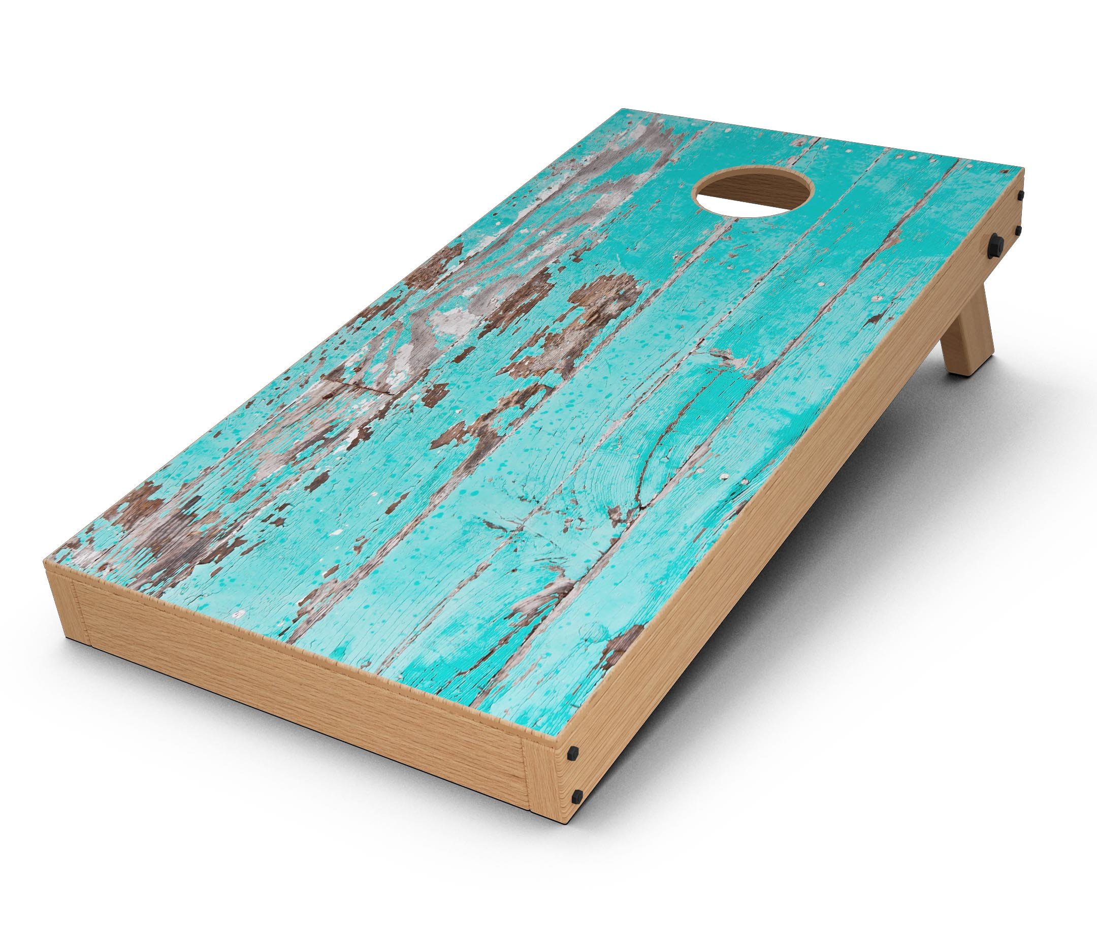 Design Skinz Wood Skin Set for Cornhole (Skin Only) - Turquoise Chipped Paint on Wood
