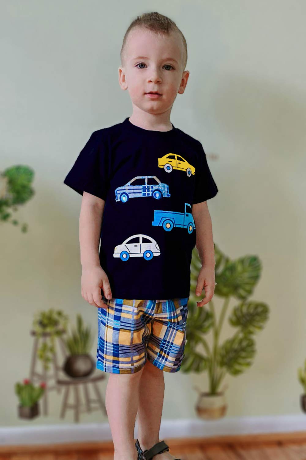 Funnymore Toddler Boy Summer Clothes,Navy Truck Short Sleeve T-Shirt and Short Outfit Set 3t