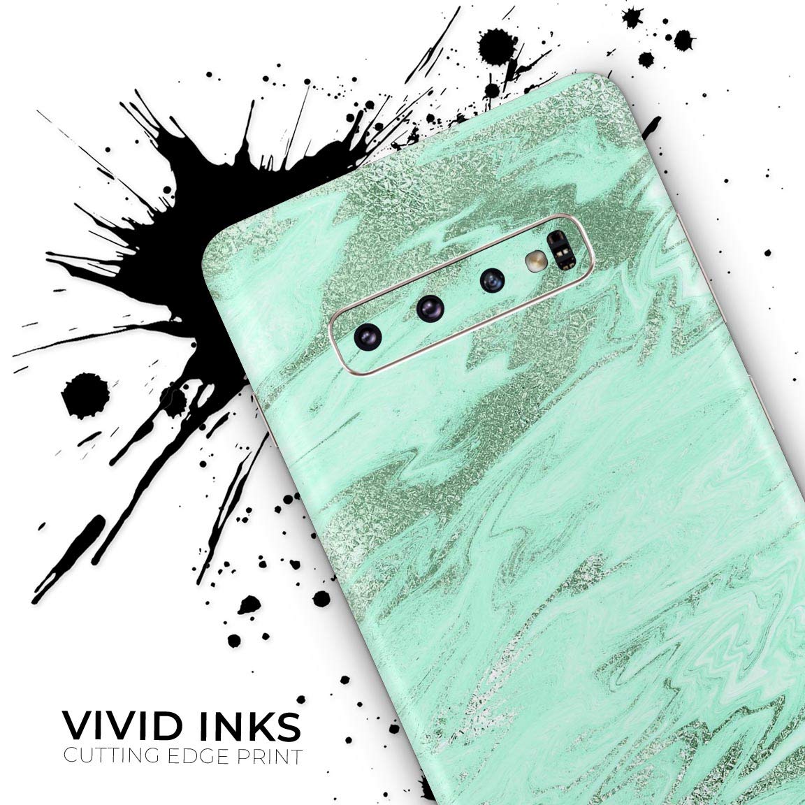 DesignSkinz Mint Marble & Digital Gold Foil V5 Protective Vinyl Decal Wrap Skin Cover Compatible with The Samsung Galaxy S20 (Screen Trim & Back Glass Skin)