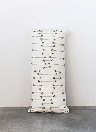 Creative Co-Op Handwoven Cotton Blend Lumbar Pillow with Tassels, Green