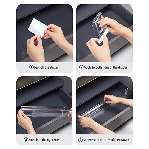 4PC Drawer Dividers Organizers, Adjustable Kitchen Drawer Organizer Clear Drawers Separators, Expandable 11-19 Drawer Organizers for Clothing Kitchen Utensils and Office Storage, White