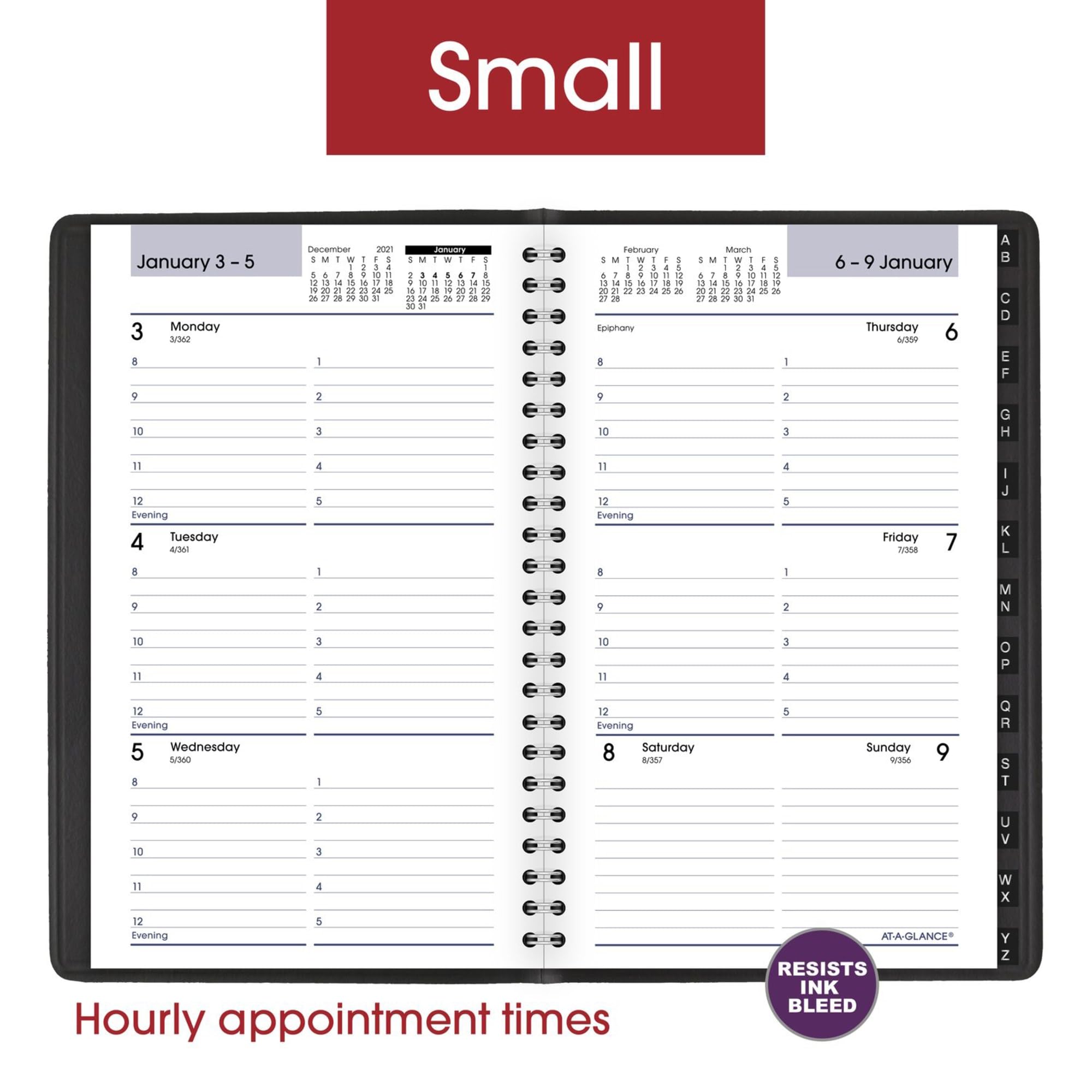 2022 Weekly Appointment Book & Planner by AT-A-GLANCE, 5" x 8", Small, Tabbed Telephone/Address Pages, DayMinder, Black G21000)