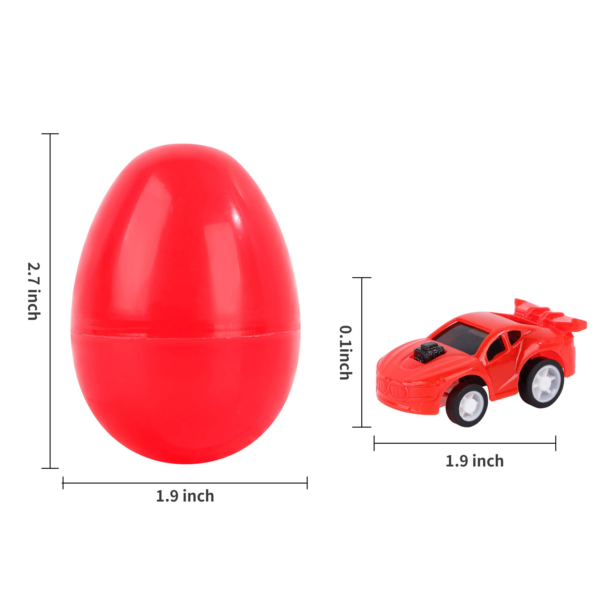 26 Packs Easter Eggs with 26 Assorted Pull Back Race Cars and Fire Engine Trucks for Kids Easter Egg Hunt Games or Easter Basket Stuffers