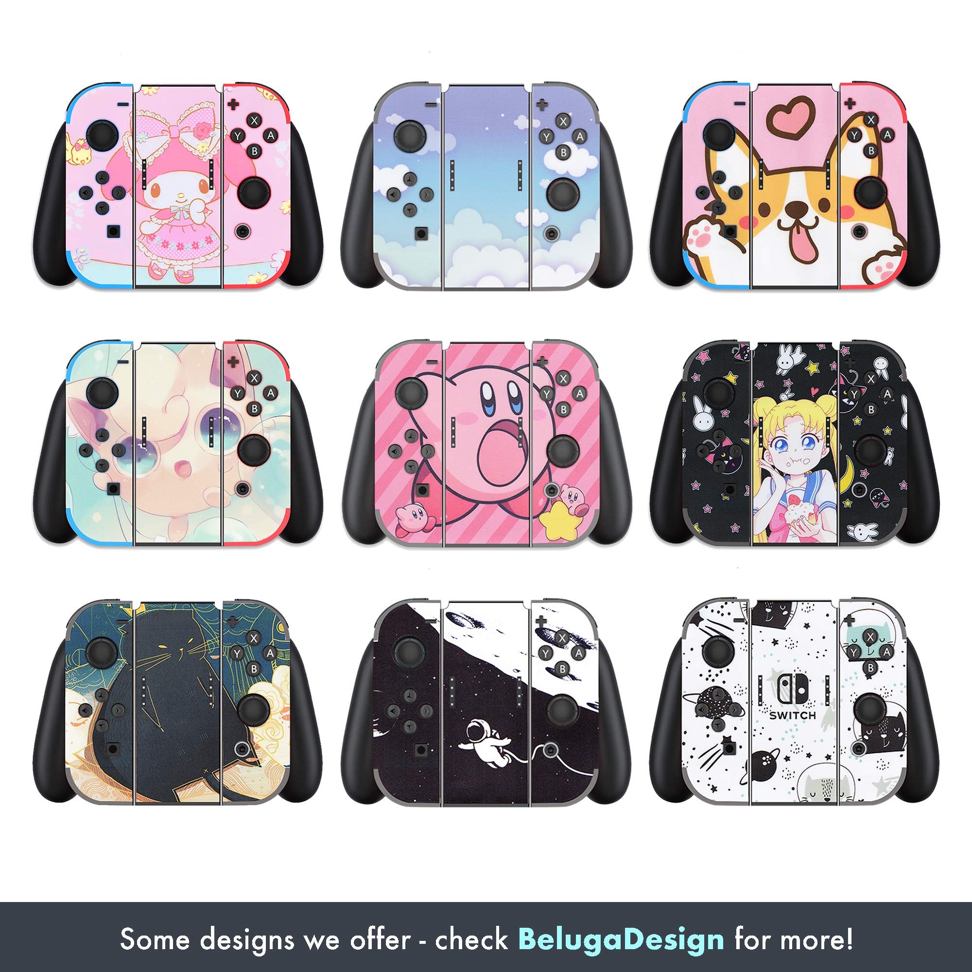 BelugaDesign Sakura Switch Skin | Pastel Sticker Wrap Vinyl Decal | Cute Japanese Flower Cherry Blossom Moon Compatible with Nintendo Switch (Switch Standard, Pink White)