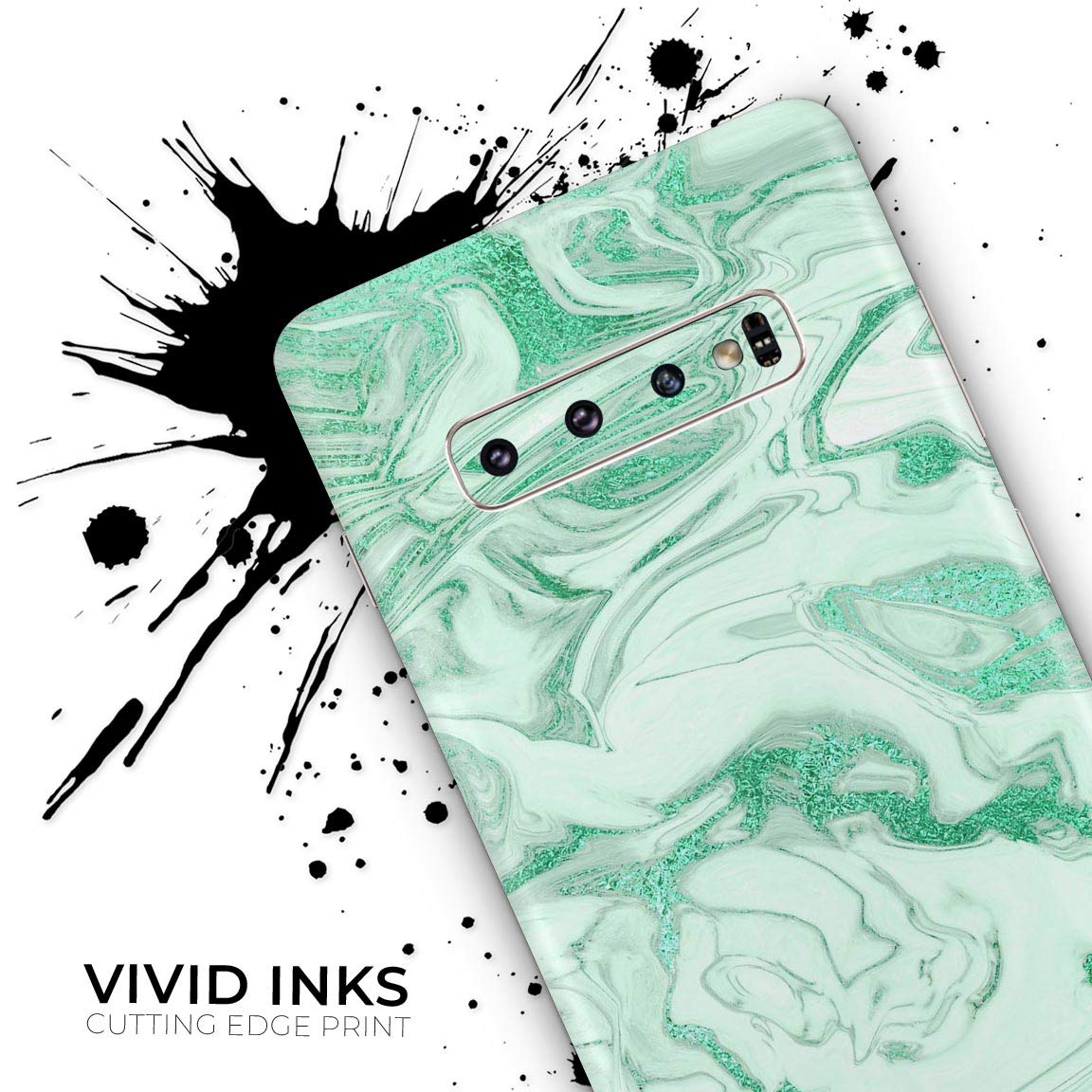 DesignSkinz Mint Marble & Digital Gold Foil V6 Protective Vinyl Decal Wrap Skin Cover Compatible with The Samsung Galaxy S20 (Screen Trim & Back Glass Skin)