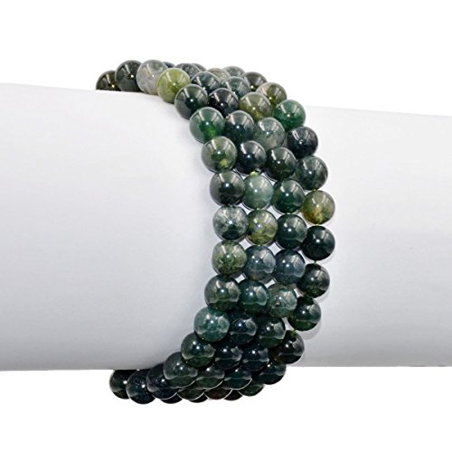 AD Beads Natural Gemstone Round Beads Stretch Bracelet Healing Reiki 8mm (Moss Agate)