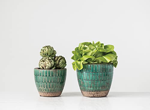 Creative Co-Op Distressed Small Tile Terracotta Planter, Green