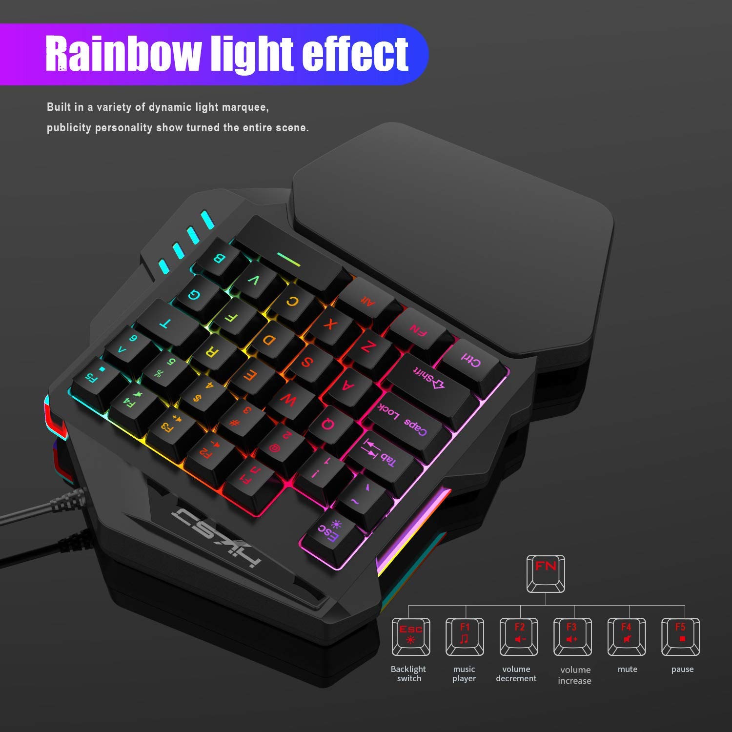 Aibote Mini 35 Keys One-Hand Mechanical Keyboard and Mouse Combo,New Upgraded V100 Gaming Keyboard with Colorful LED Backlit for PC Computer Smartphones LOL/PUBG/Fortnite/Wow/Dota/OW