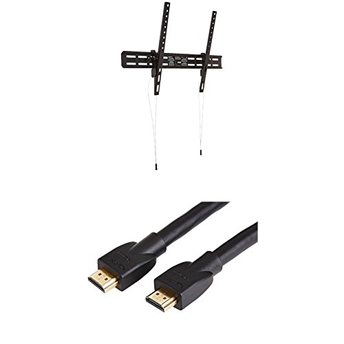 Amazon Basics Heavy-Duty Tilting TV Wall Mount for 37-inch to 80-inch TVs & High-Speed HDMI Cable - 15 Feet (Latest Standard)