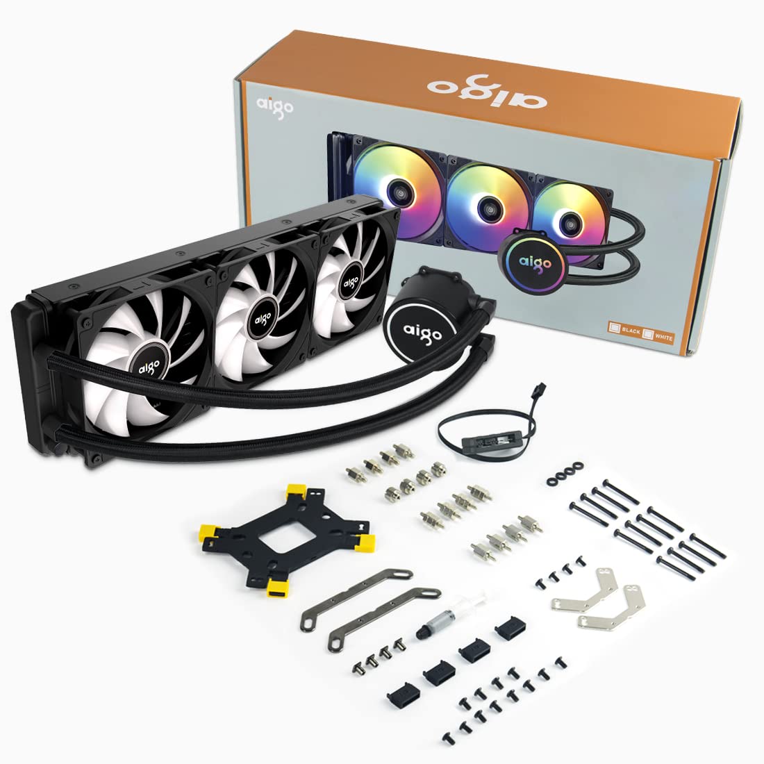 aigo AC SE360 CPU Liquid Cooler All-in-ONE Water Cooling System LED Radiator 120mm PWM Fans for Intel LGA115X /1200/2011 /2011-V3 /2066/1366/775 for AMD AM2/AM2+/AM3 /AM3+ /AM4 (AC SE360)