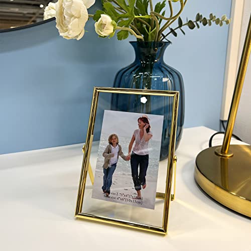 AhaGo Floating Picture Frame (Gold, 4"x6"), For Multiple Photo Sizes (3x5, 2x3, 1x2), Vertical Adjustable Tabletop/Shelf Photo Frame, Classy Gift Choice for Halloween, Thanksgiving, Christmas, Home or Wedding Decorationā¦