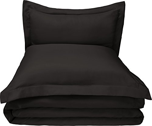 Amazon Basics Light-Weight Microfiber Duvet Cover Set with Snap Buttons - Full/Queen, Black