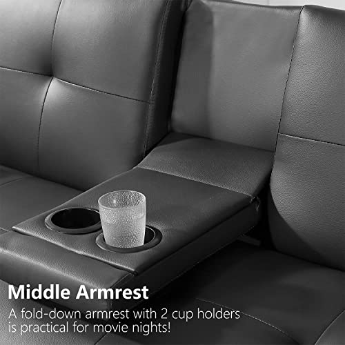 Anwick Modern Leather Futon Sofa Bed,Convertible Folding Couch Recliner Sleeper Loveseat for Small Space,Apartment,Office,Dorm,with Cup Holders and Removable Armrest Black (Black)