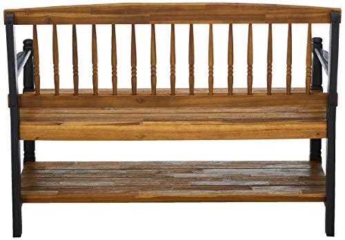 Christopher Knight Home Eddie Indoor Farmhouse Acacia Wood Bench with Shelf, Teak and Black Finish