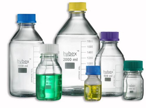 Benchmark Scientific B3000-100-B Hybex Borosilicate Glass Media Storage Bottle, 100 mL with Standard, Blue Cap (Pack of 10)