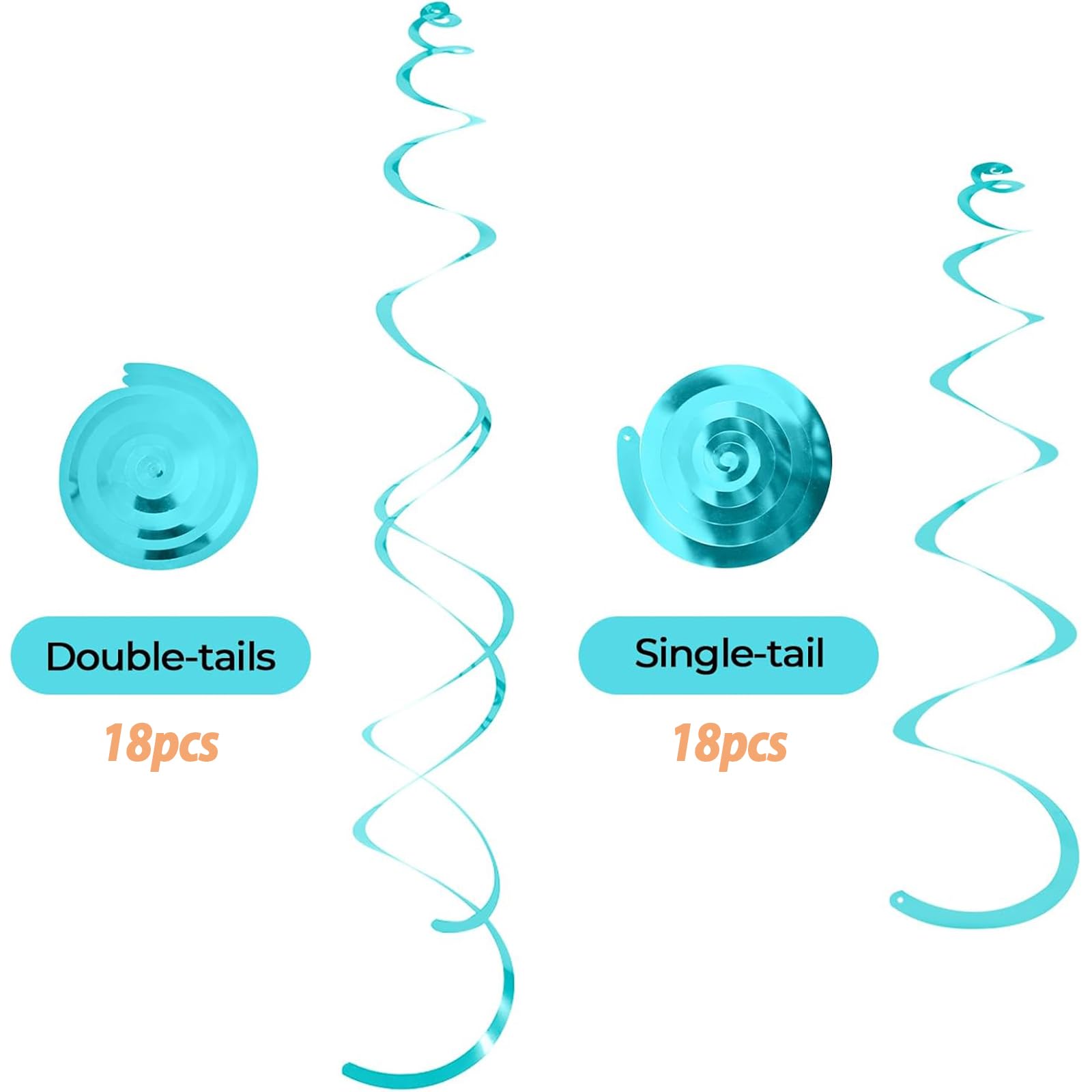 36 PCS Teal Birthday Party Hanging Swirl Decorations, Sparkle Ceiling Streamers, Double and Single Swirls for Birthdays, Graduations, Baby Showers