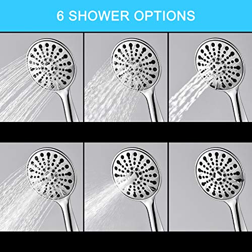 SOKA High Pressure Shower Heads with 6 Spray Setting Massage Spa 6" Showerhead with Handheld Shower Head with Extra Long Hose 59 Inches(5 Feet)And Adjustable Bracket Chrome