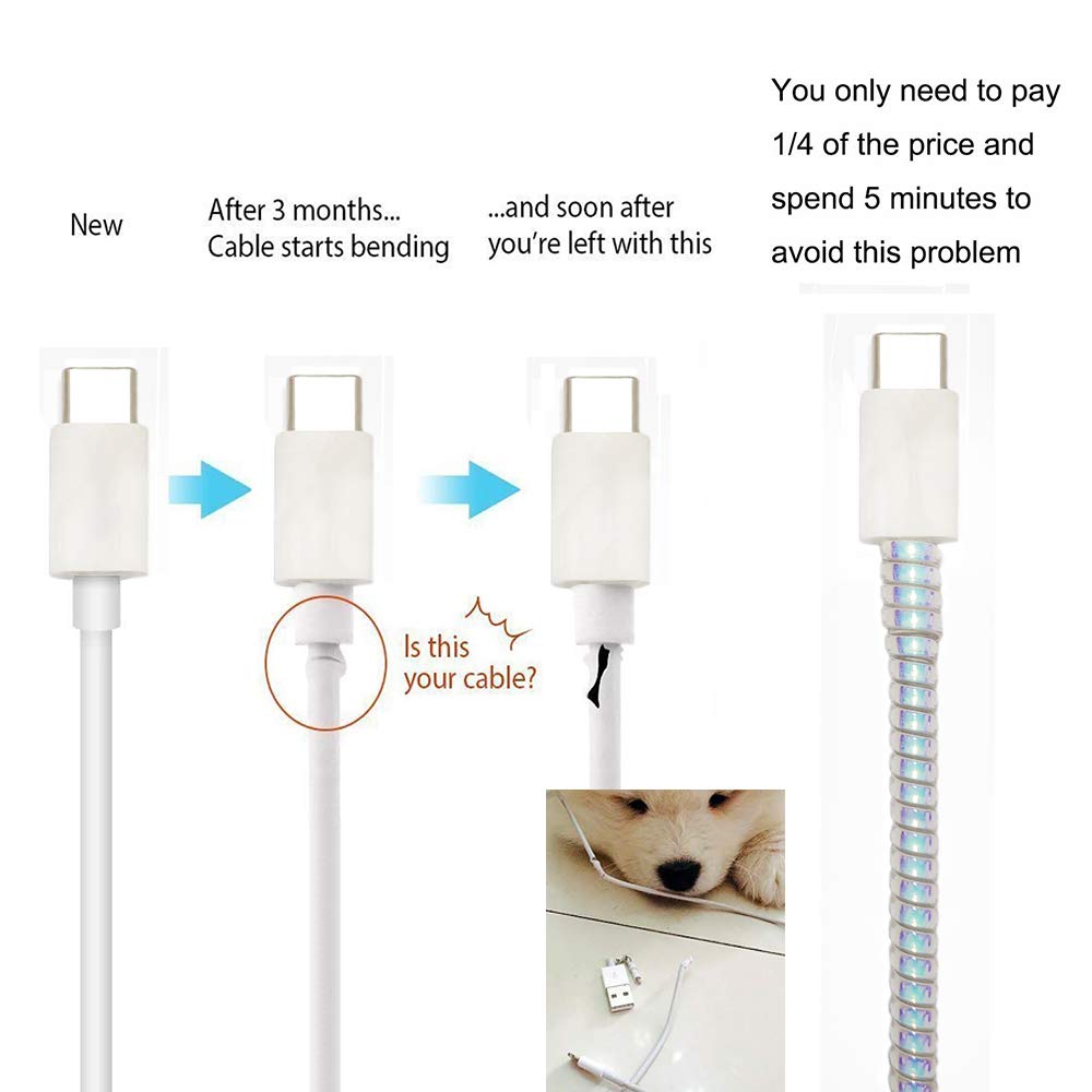 Cable Protector Animal Proof Wire Repair, Cord Protector for Pets Headphone Saver Spiral Cable Wrap Strain Relief, Cord Sleeve for Phone Cable USB Date Cable, 60 inches, 2 pcs, Silver-Red-Blue