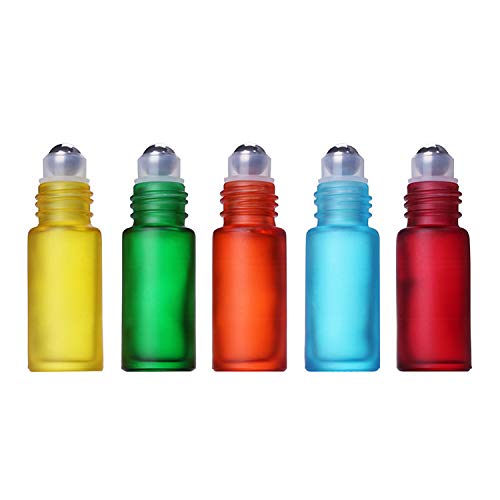 ConStore 8pcs 5ml Colorful Frosted Roll on Bottles Glass Roller Ball for Essential Oils Refillable Massage Roller Bottles with Stainless Steel Ball Empty Containers for Aromatherapy+1pcs Dropper