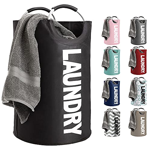 Gorilla Grip Large Laundry Basket, Collapsible Fabric Hamper, Padded Handles, 115L, Tall Foldable Clothes Baskets, Durable Linen Bins, Easy Carry Bags, Hampers for Kids Bedroom, College Dorms, Black