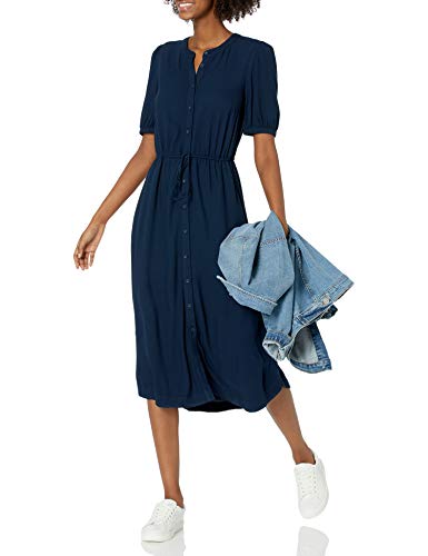 Amazon Essentials Women's Relaxed Fit Half-Sleeve Waisted Midi A-Line Dress, Navy, XX-Large