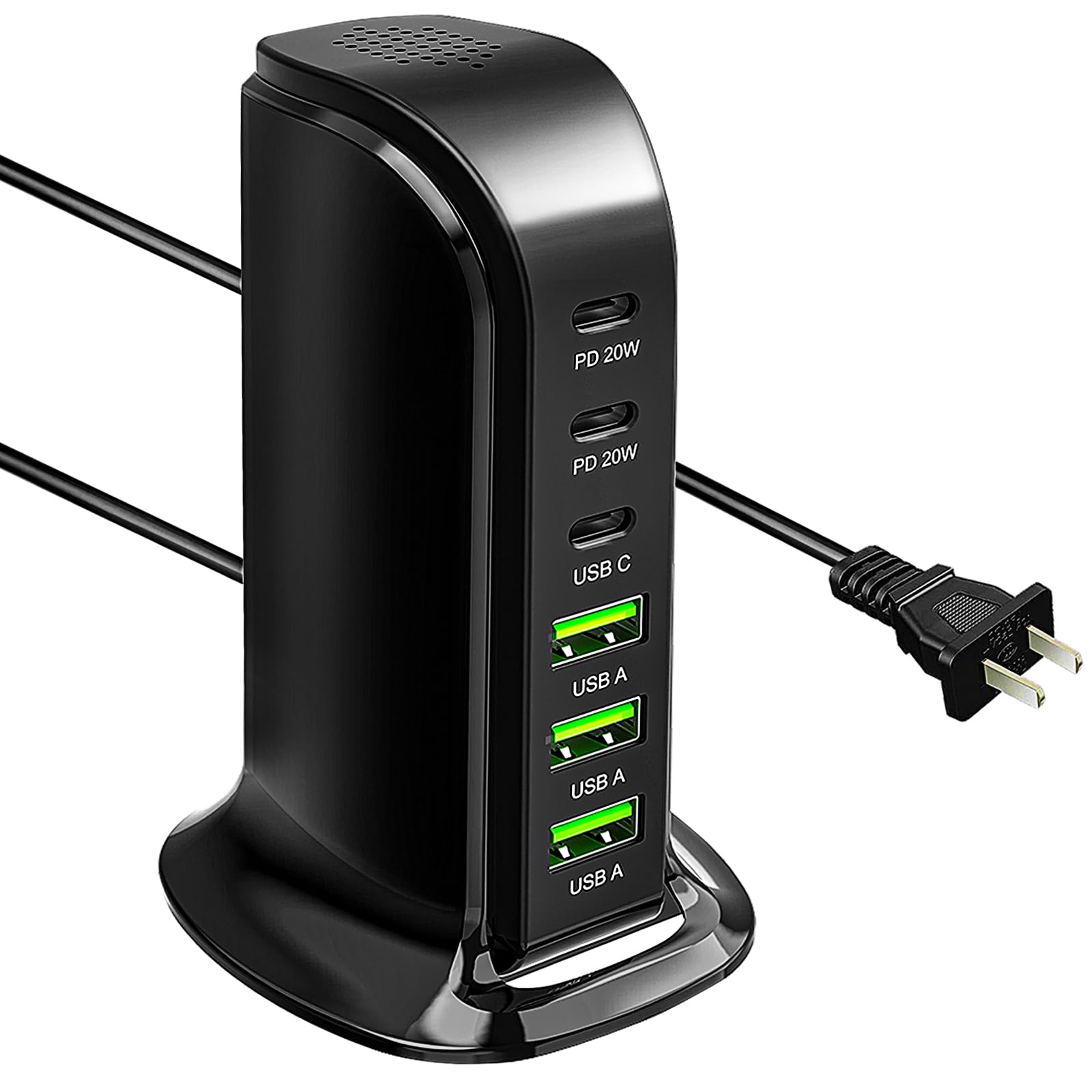 ๐ฎ๐ฌ๐ฎ๐ฏ ๐ก๐ฒ๐ USB C Charging Station with Dual PD20W RISWOJOR, 70W 6-Port USB C Fast Charger Block with Auto Detect, USB Multiport Charger Hub Tower for Smartphone Tablet and Multiple Devices, RIS70W01A
