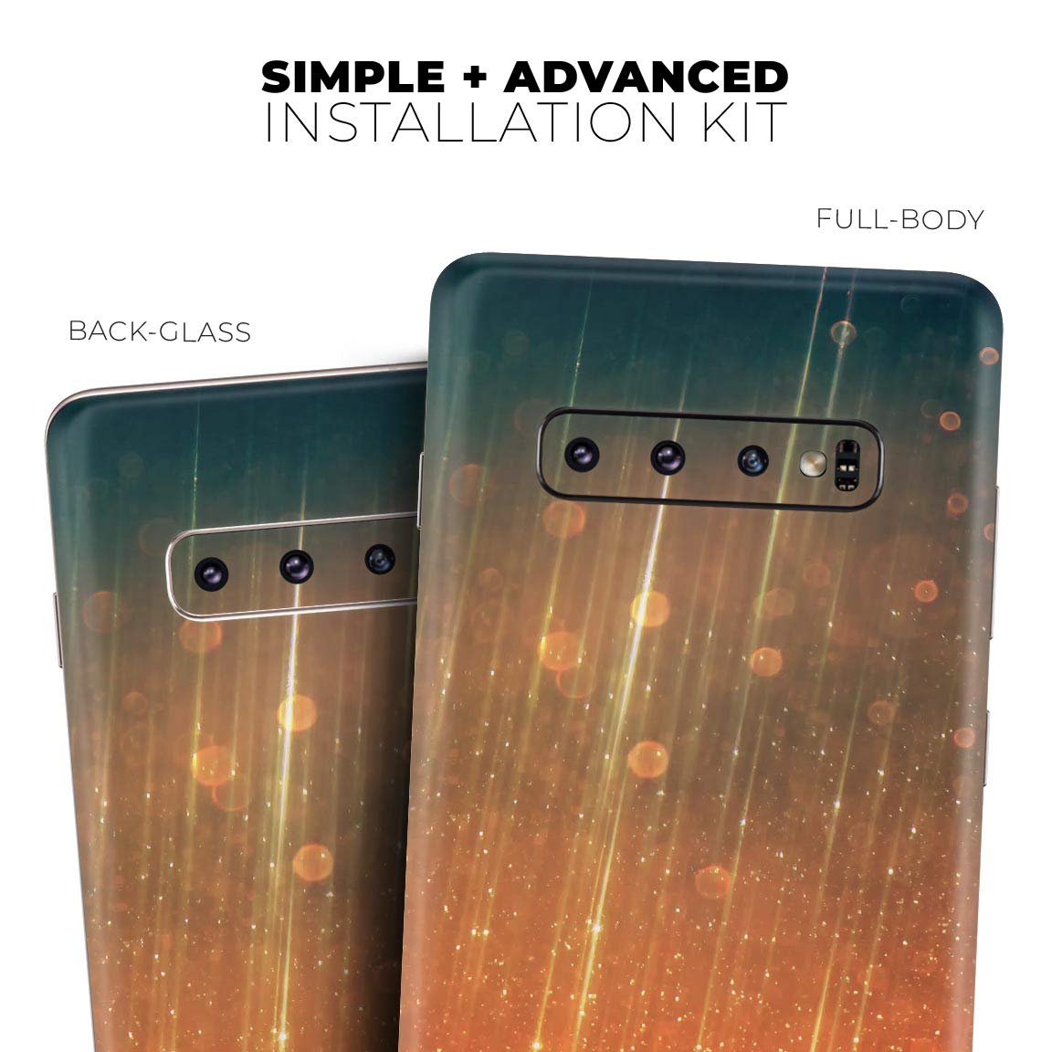 DesignSkinz Orange Scratched Surface with Gold Beams Protective Vinyl Decal Wrap Skin Cover Compatible with The Samsung Galaxy S20 (Screen Trim & Back Glass Skin)