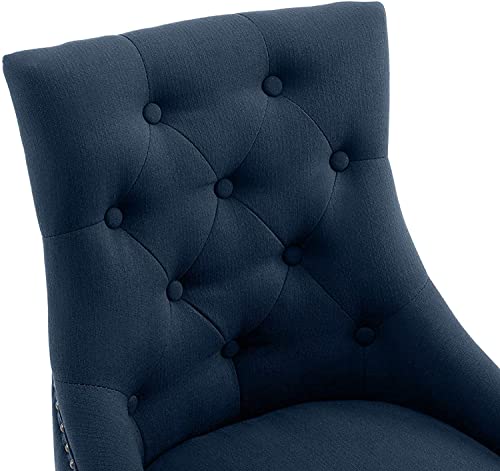 Alohappy Dining Chairs Linen Upholstered Side Chairs with Natural Oak Legs for Kitchen,Living Dining Room,Set of 2 Navy Blue