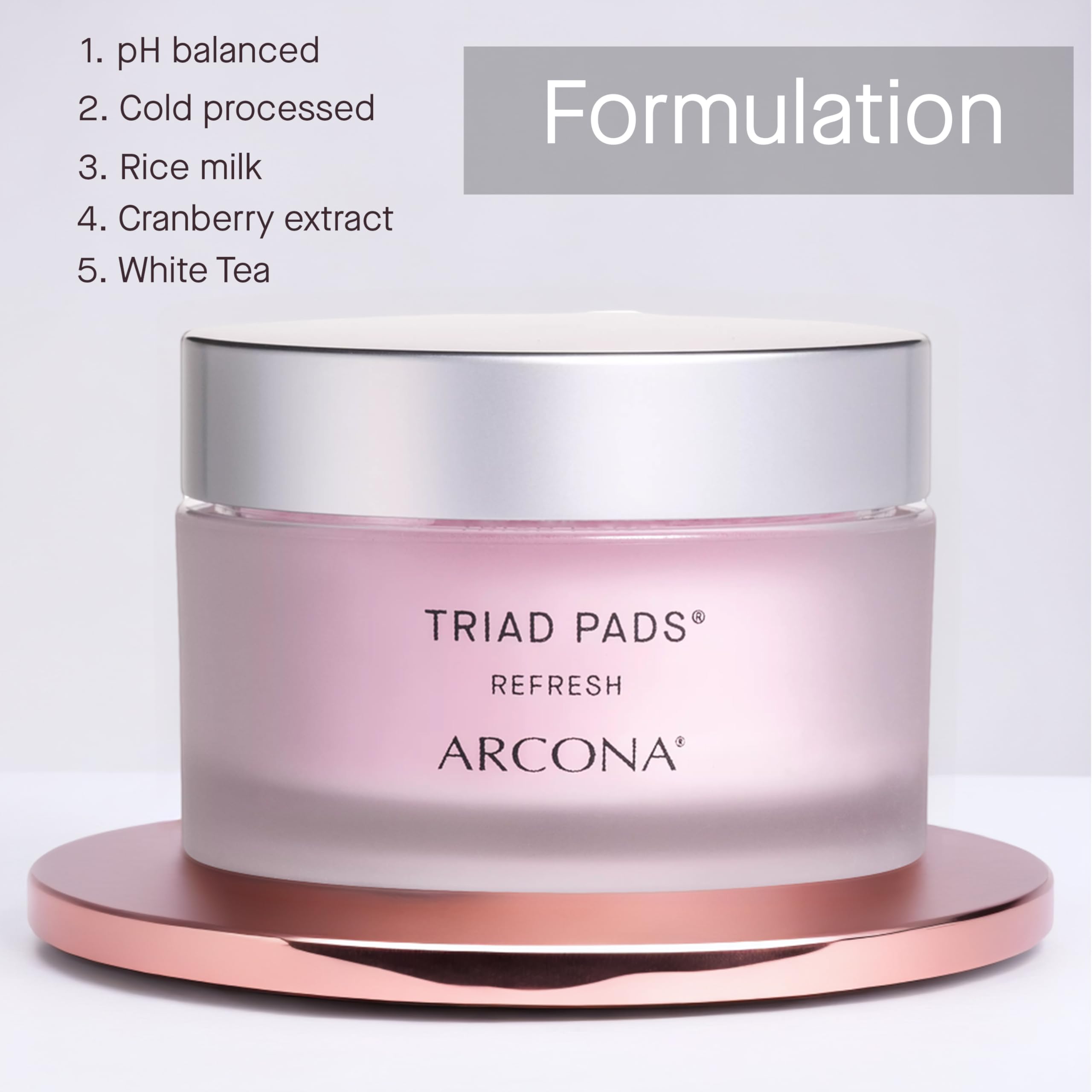 ARCONA Triad Pads - Cold Processed Cranberry and Rice Toner, Brightening Toner Pads for Face, 45 Facial Toner Pads. Made in The USA.
